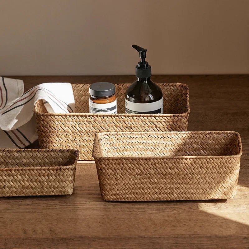 Grass Woven Rectangular Storage Basket | Home Storage Basket Box | Sto ...